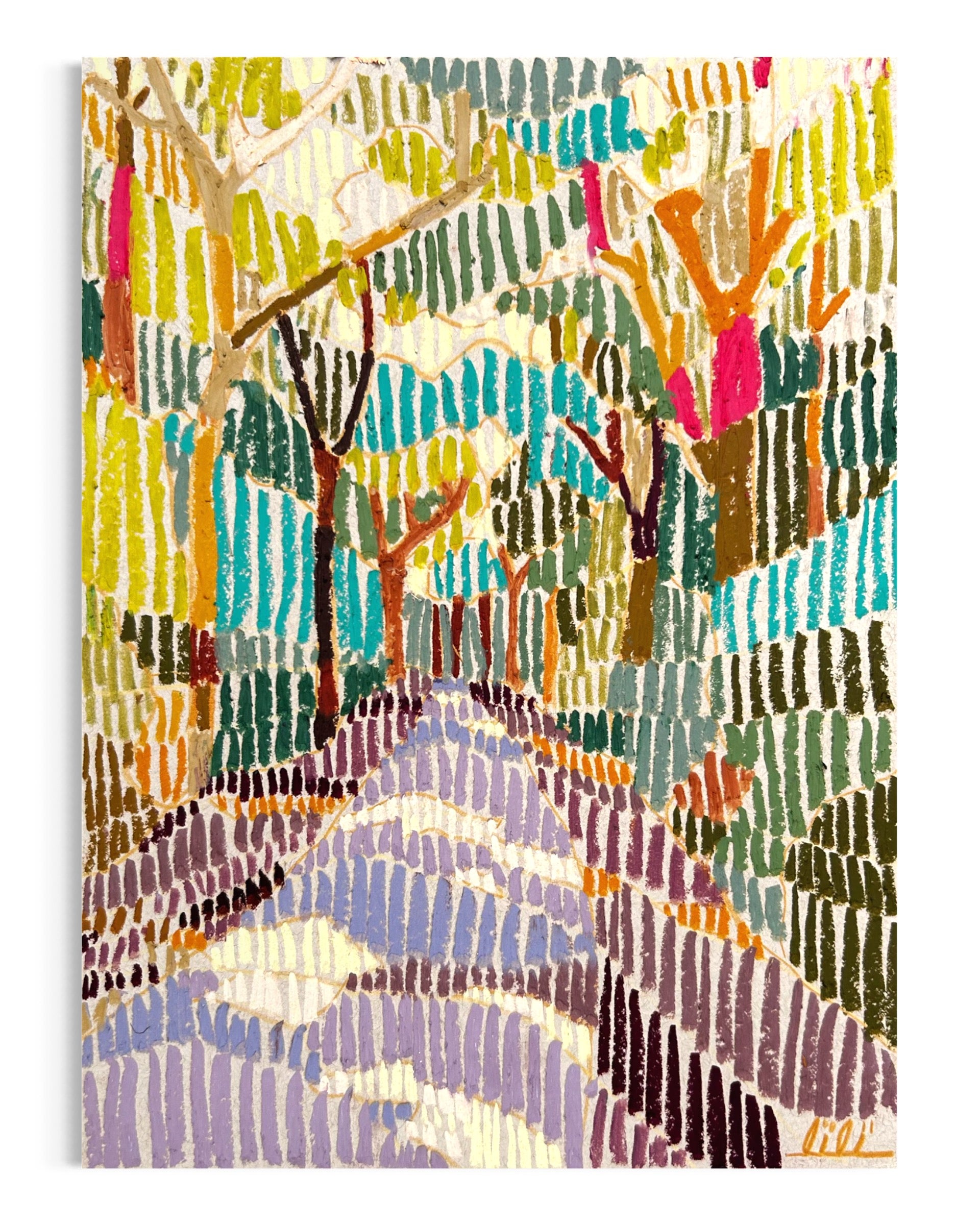 Abstract Tree Lined Pathway Painting – Gillian Bryce Gallery